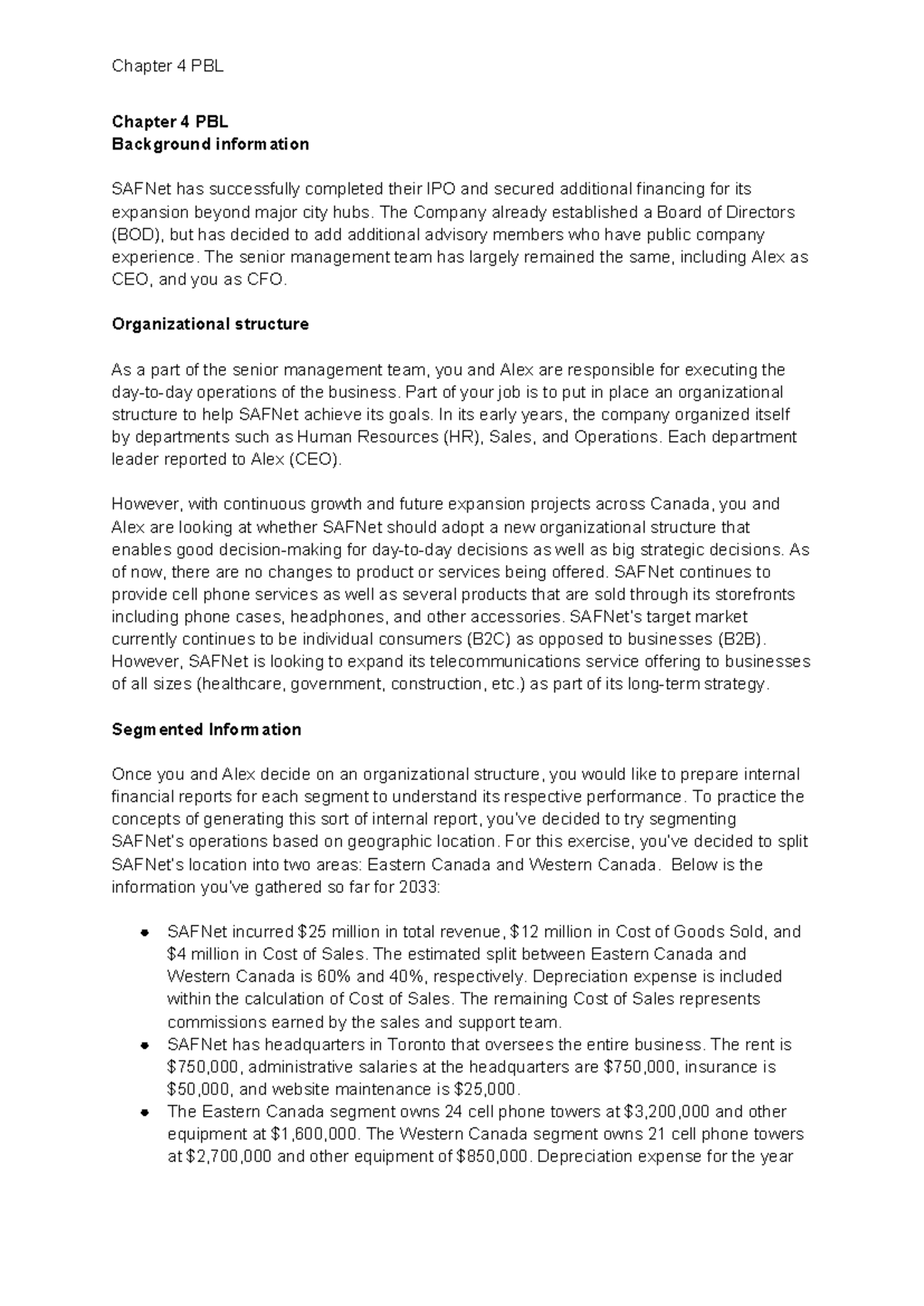 AFM 182 Chapter 4 PBL - tutorial work - Chapter 4 PBL Chapter 4 PBL ...