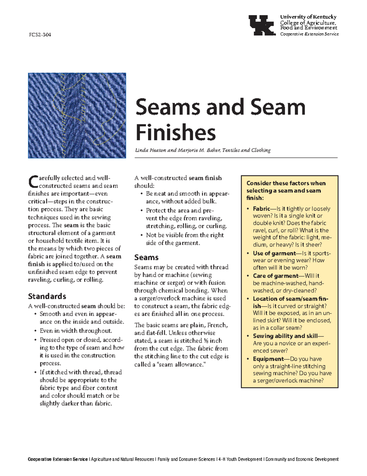 Seam and seam finishes - DRESSMAKING 9 COVERAGE - Cooperative Extension ...