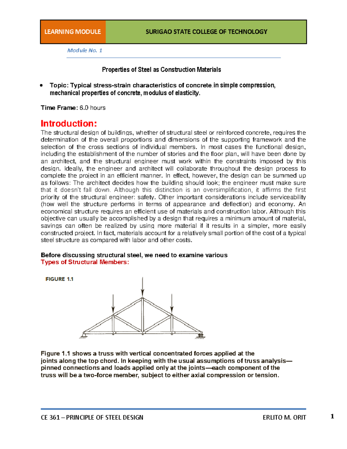 Principles of Steel Design Module 1 - 1 Module No. 1 Properties of ...