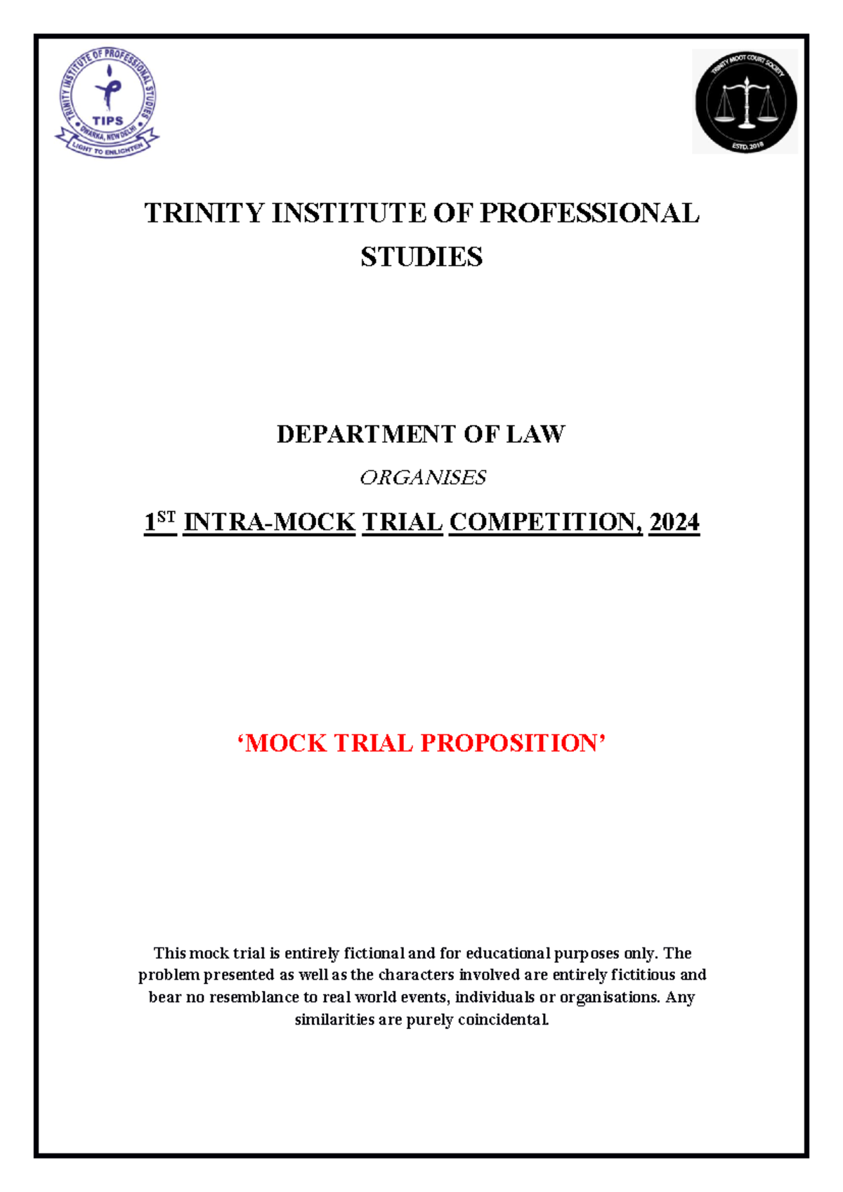 MOCK Trial Proposition - TRINITY INSTITUTE OF PROFESSIONAL STUDIES ...