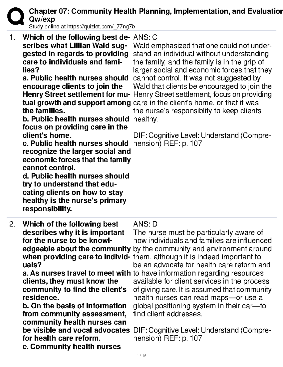 442 Chp 7 Week 1 - lecture notes for community health - Qw/exp Study ...