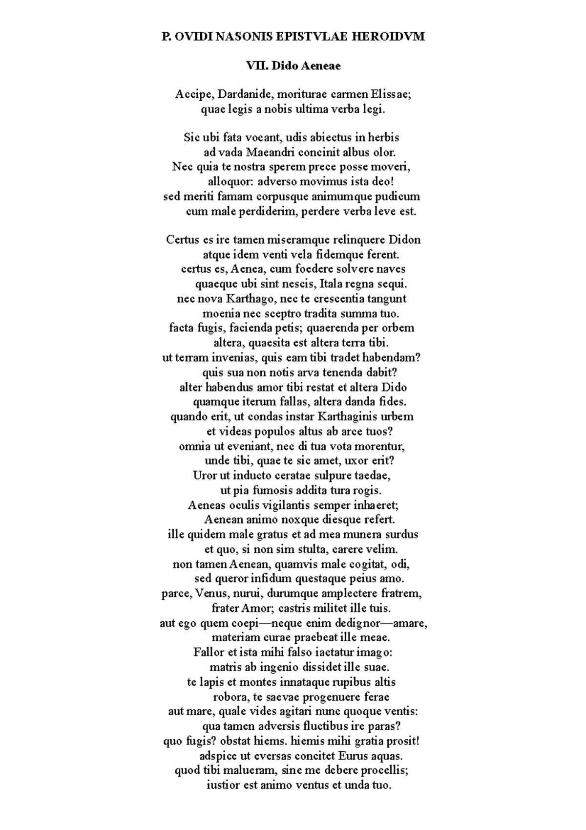 Ovidio, Heroides 7; - P. OVIDI NASONIS EPISTVLAE HEROIDVM VII. Dido ...