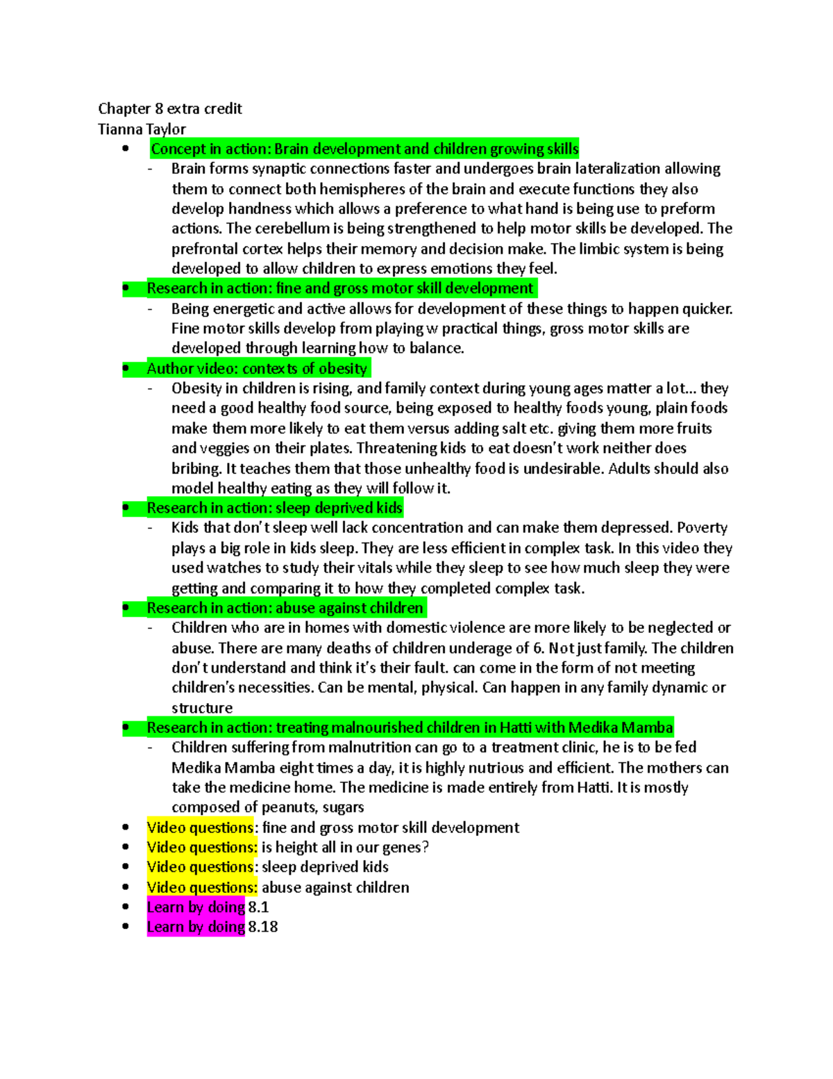 Chapter 8 Extra Credit: Brain Development Motor Skills Obesity Sleep Deprivation - Studocu
