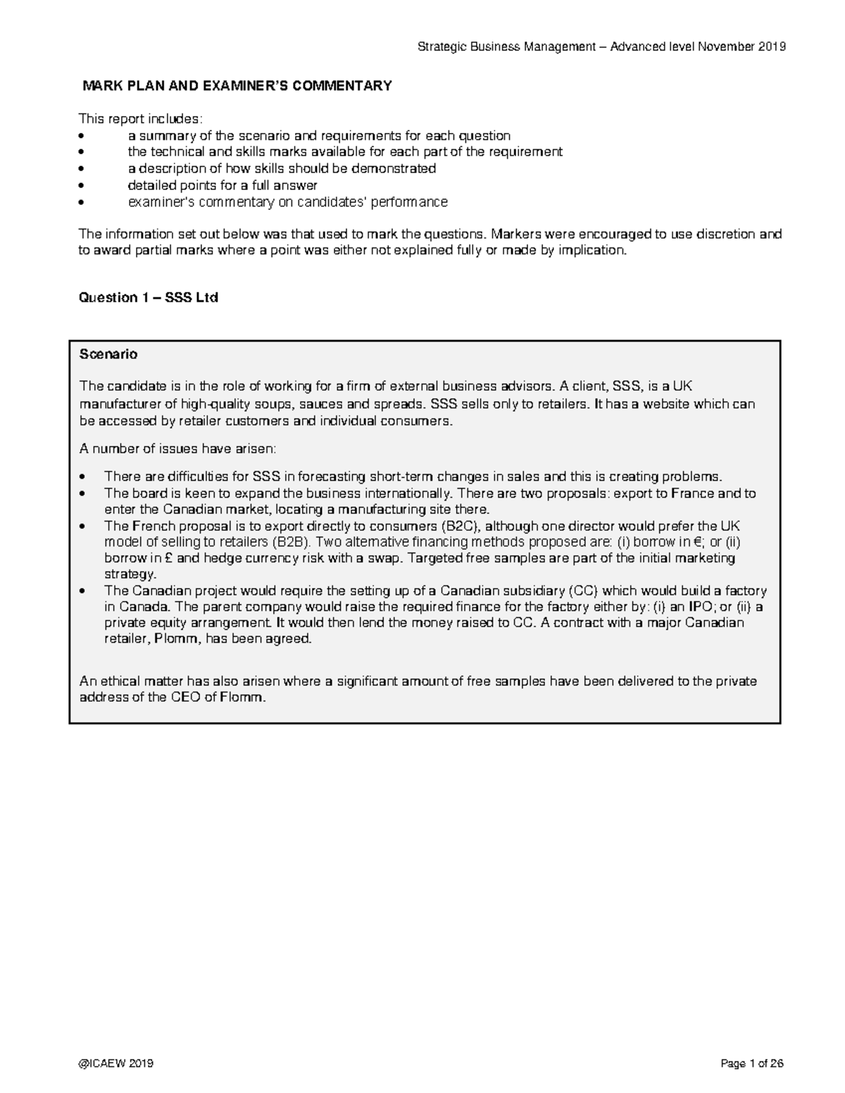 SBM November 2019 - MARK PLAN AND EXAMINER’S COMMENTARY This report ...