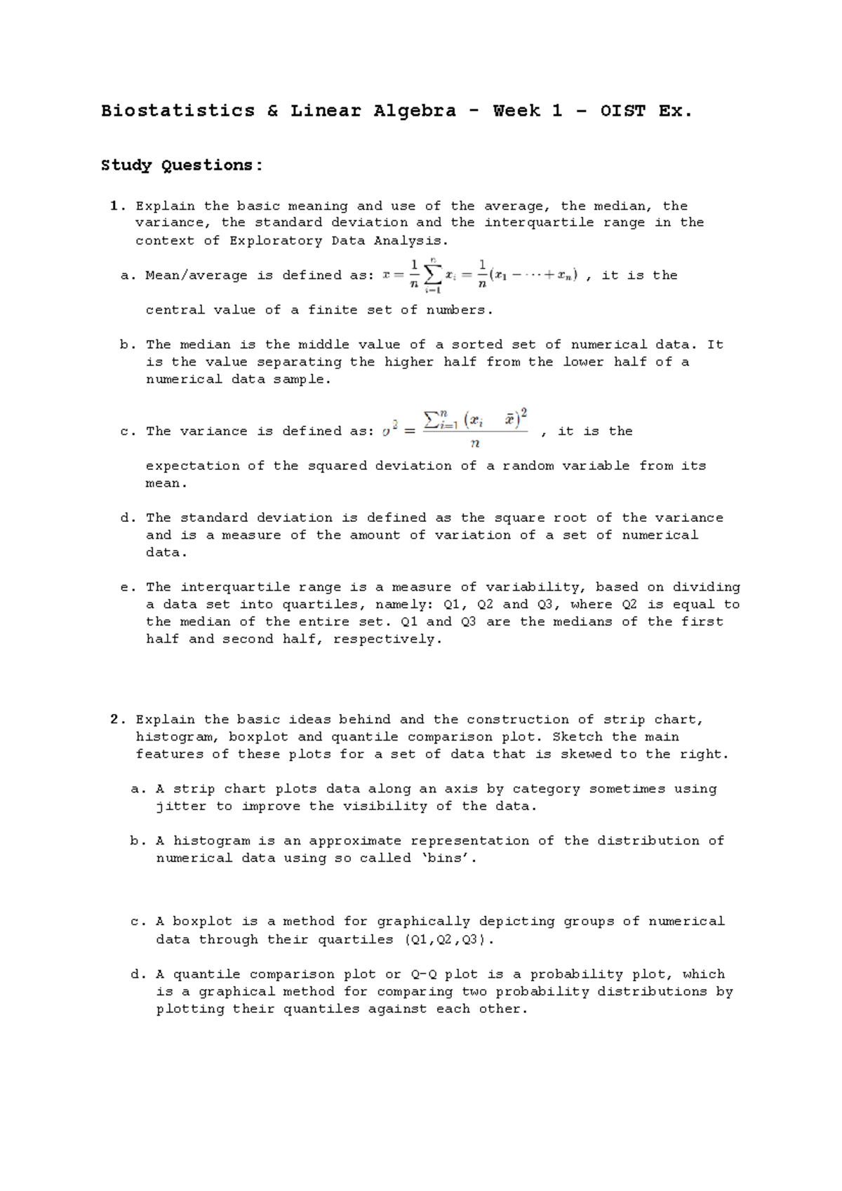 Biostatistics & Linear Algebra - Week 1 - Openintro Statistics - Biostatistics & Linear Algebra ...