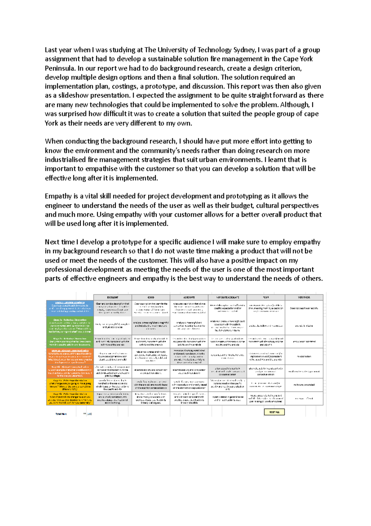 PEP1A reflection graded and edited - Last year when I was studying at ...