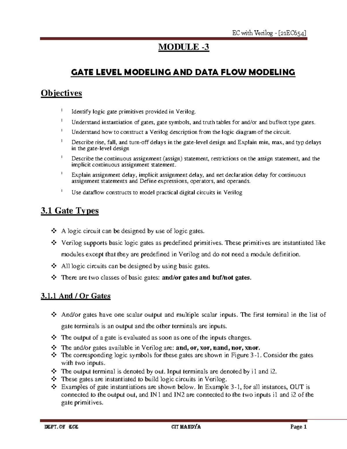 Module 3 Gate Level Practice Module 3 Gate Level Modeling And Data Flow Modeling