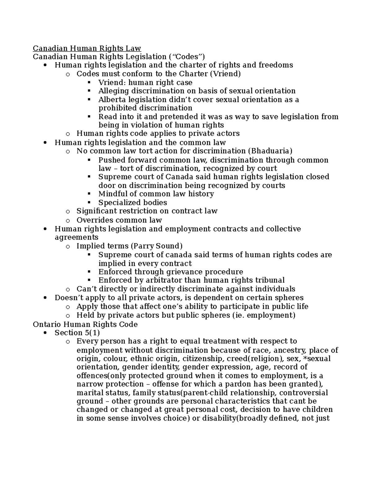 Summary - Canadian Human Rights - Canadian Human Rights Law Canadian ...
