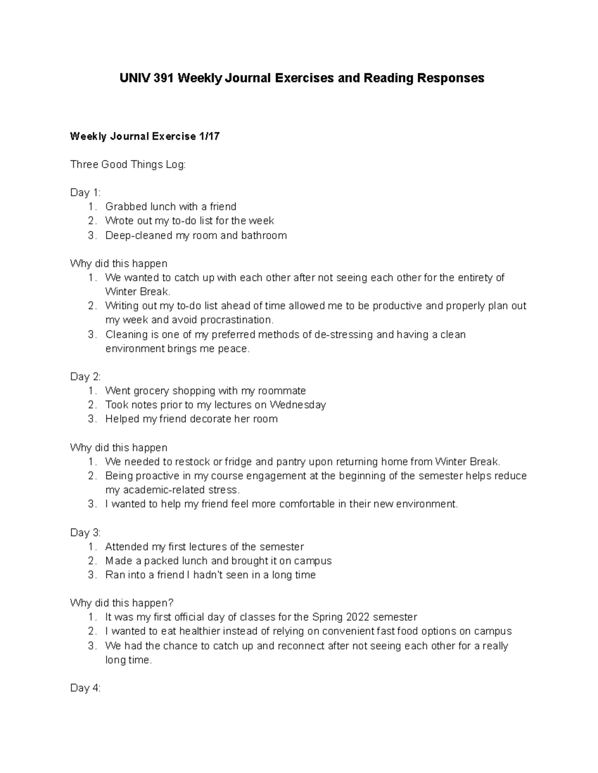 Weekly Journal Exercises and Reading Responses - Grabbed lunch with a ...