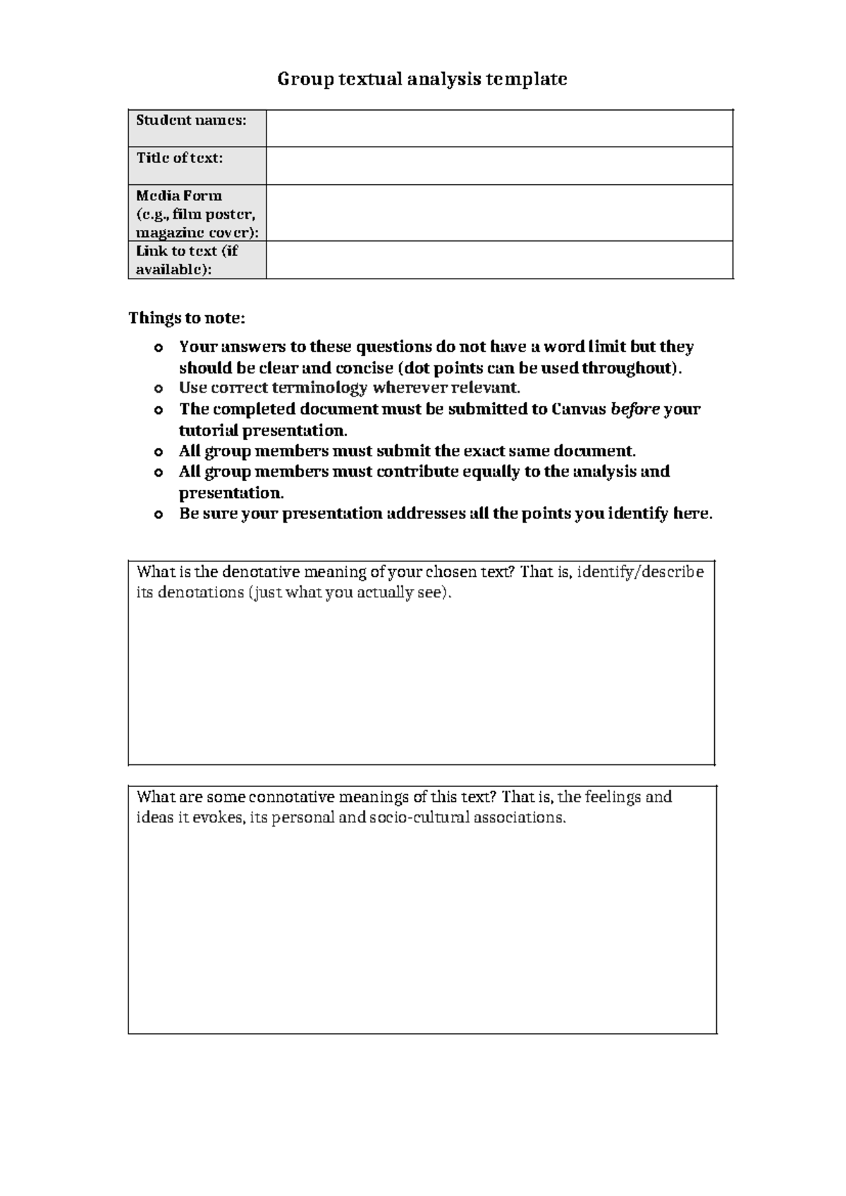 Group textual analysis template 2024 - Group textual analysis template ...