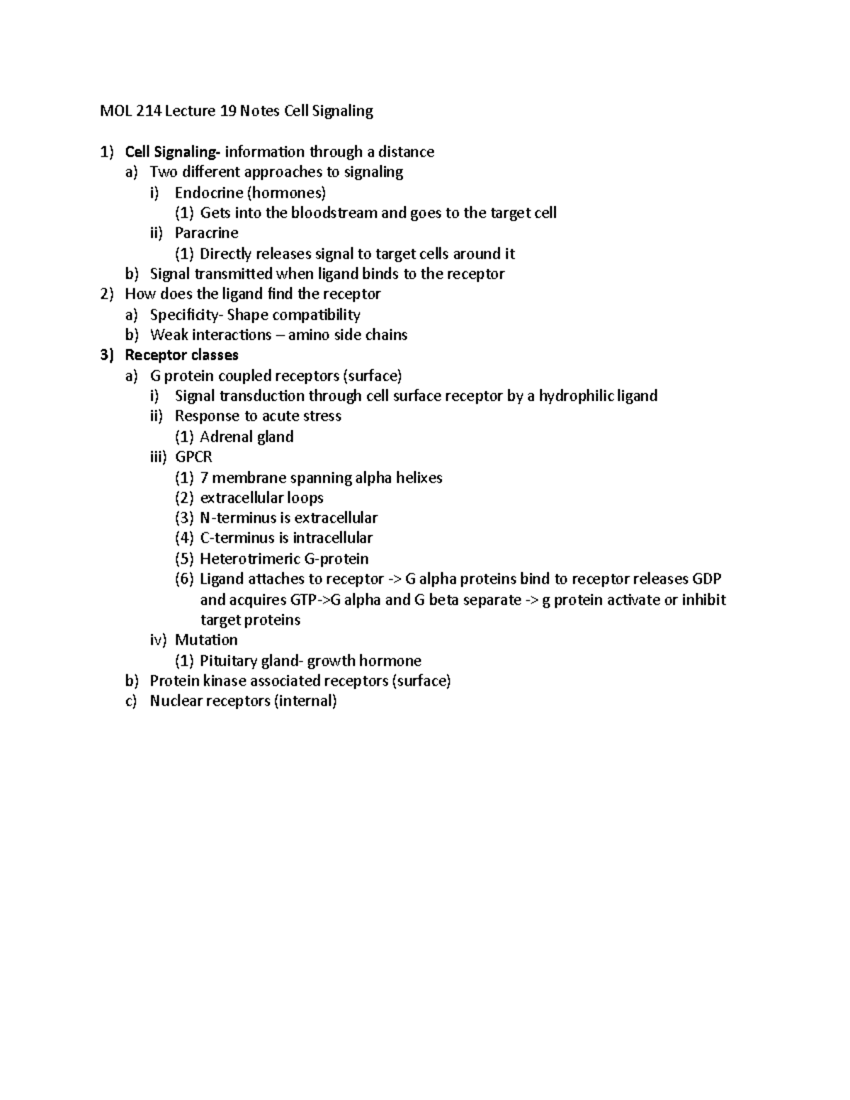 MOL 214 Lecture 19 Notes Cell Signaling - MOL 214 Lecture 19 Notes Cell ...