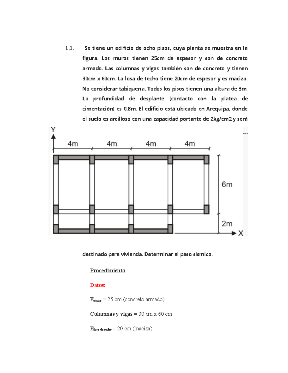Ejercicio - Se tiene un edificio de ocho pisos, cuya planta se muestra ...