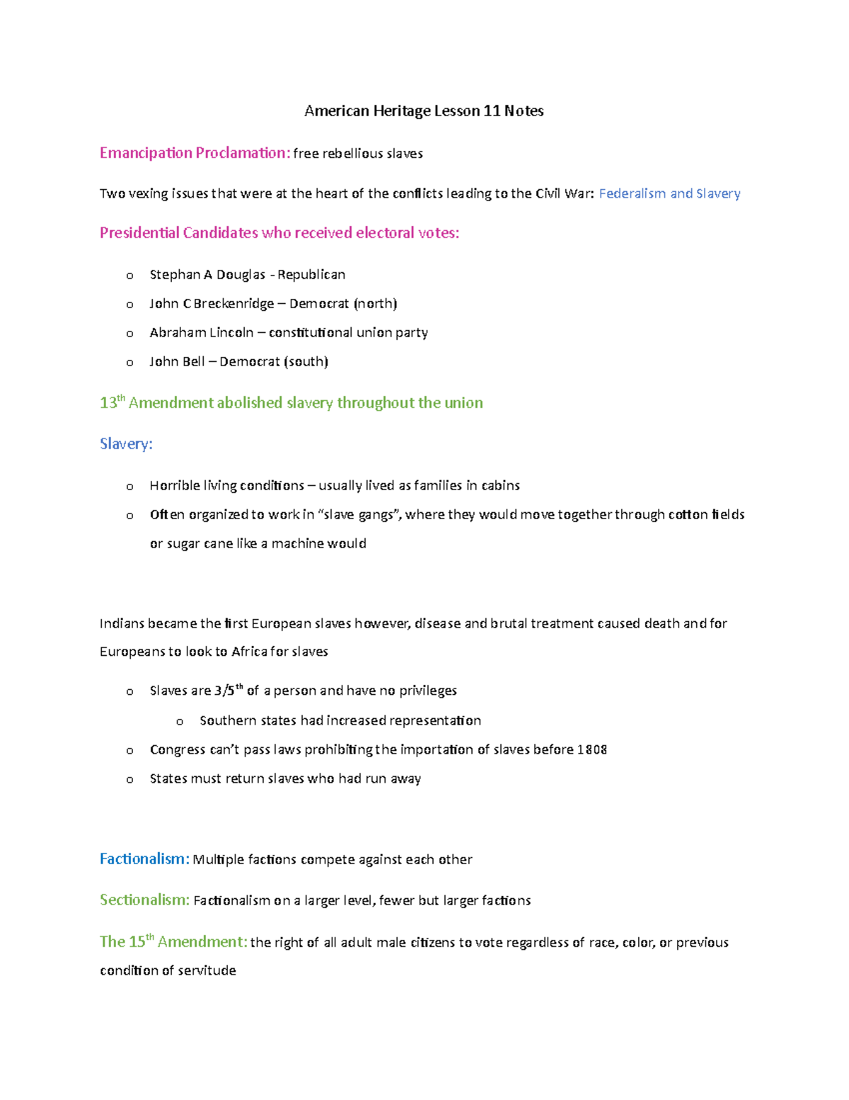 American Heritage Lesson 11 Notes - American Heritage Lesson 11 Notes ...