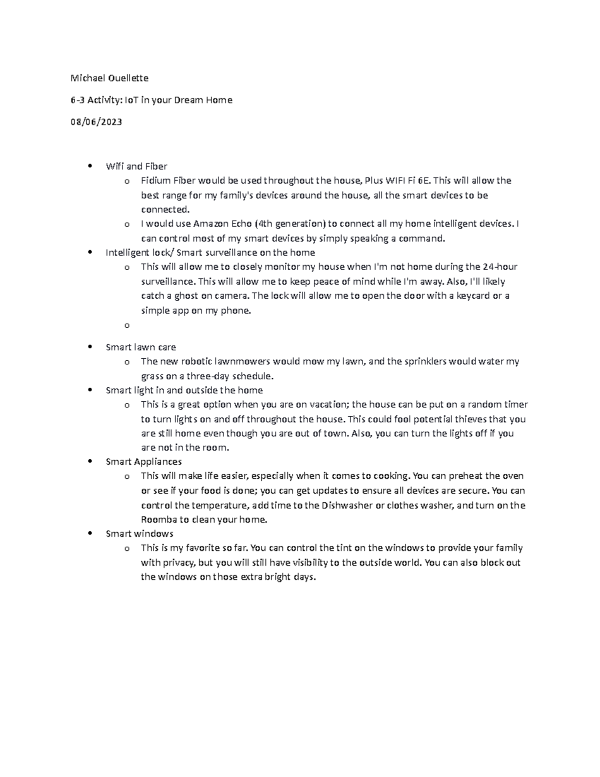 Ouellette 6-1 smart house - Michael Ouellette 6-3 Activity: IoT in your ...