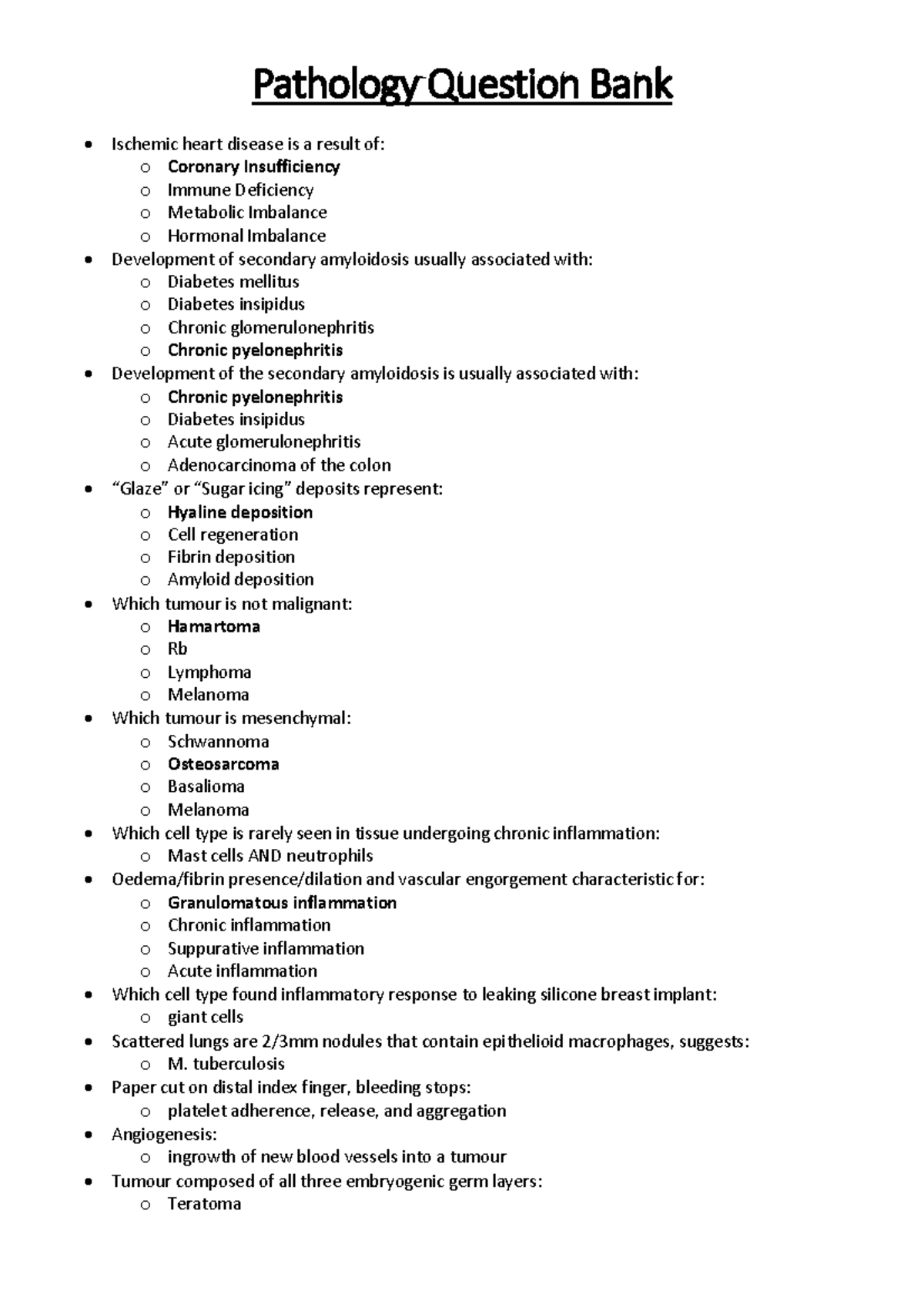 Pathology Question Bank - Pathology Question Bank Ischemic heart ...