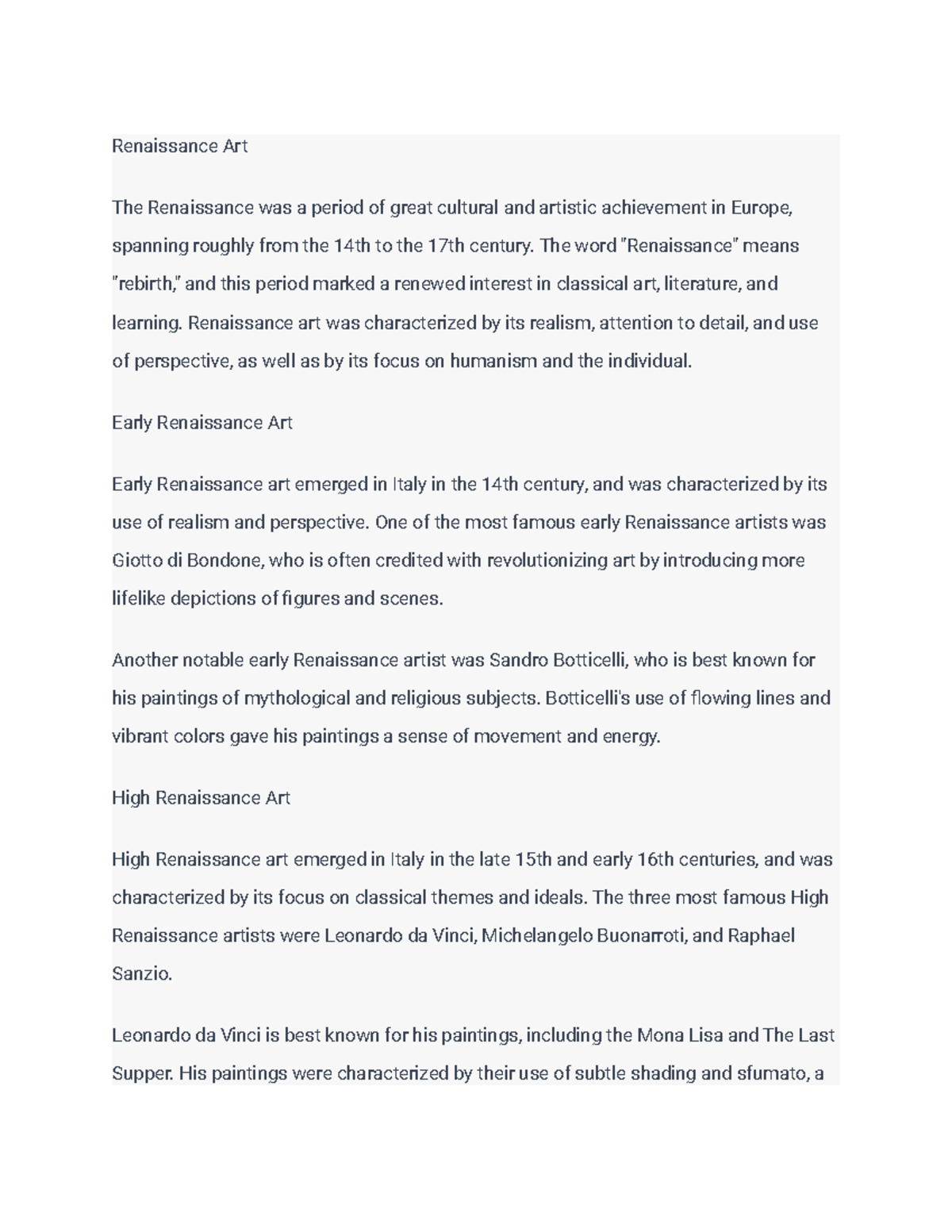 European Art History - Renaissance Art The Renaissance was a period of ...