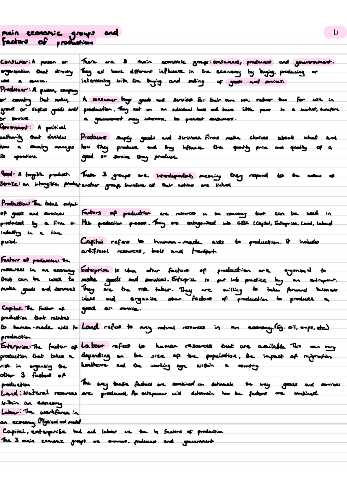 Economics OCR 1.1 GCSE - main economic groups and - factors of ...