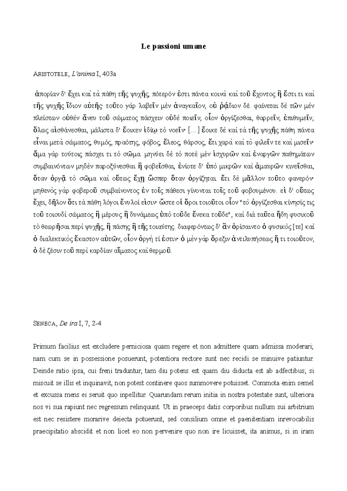 Le passioni umane - Traduzione versioni latino e greco di ARISTOTELE, L ...
