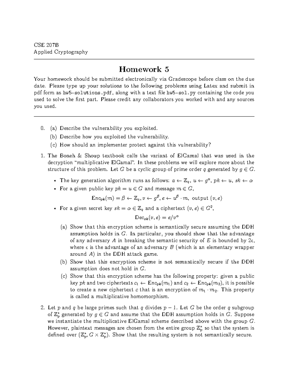 CSE207 Homeowork 5 - CSE 207B April 26, 2022 Applied Cryptography Due: Tuesday, May 10 Homework ...