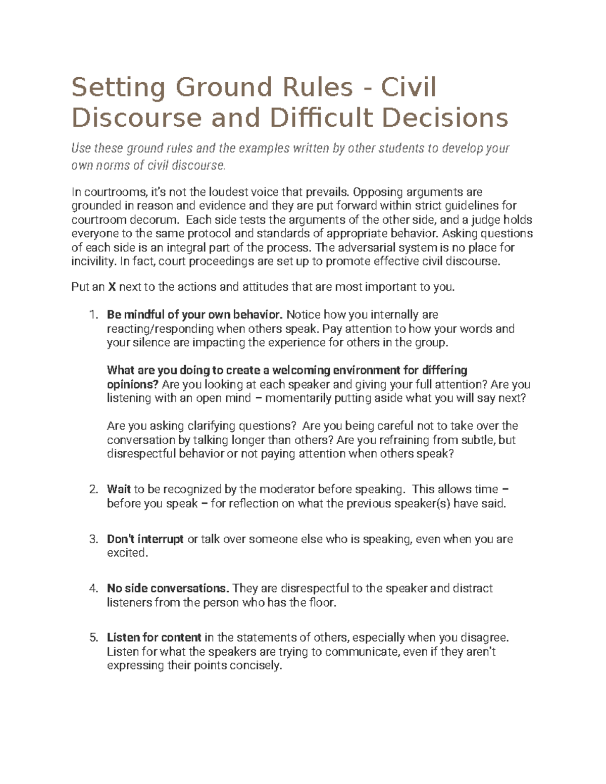 Civil Doscourse - Setting Ground Rules - Setting Ground Rules - Civil ...