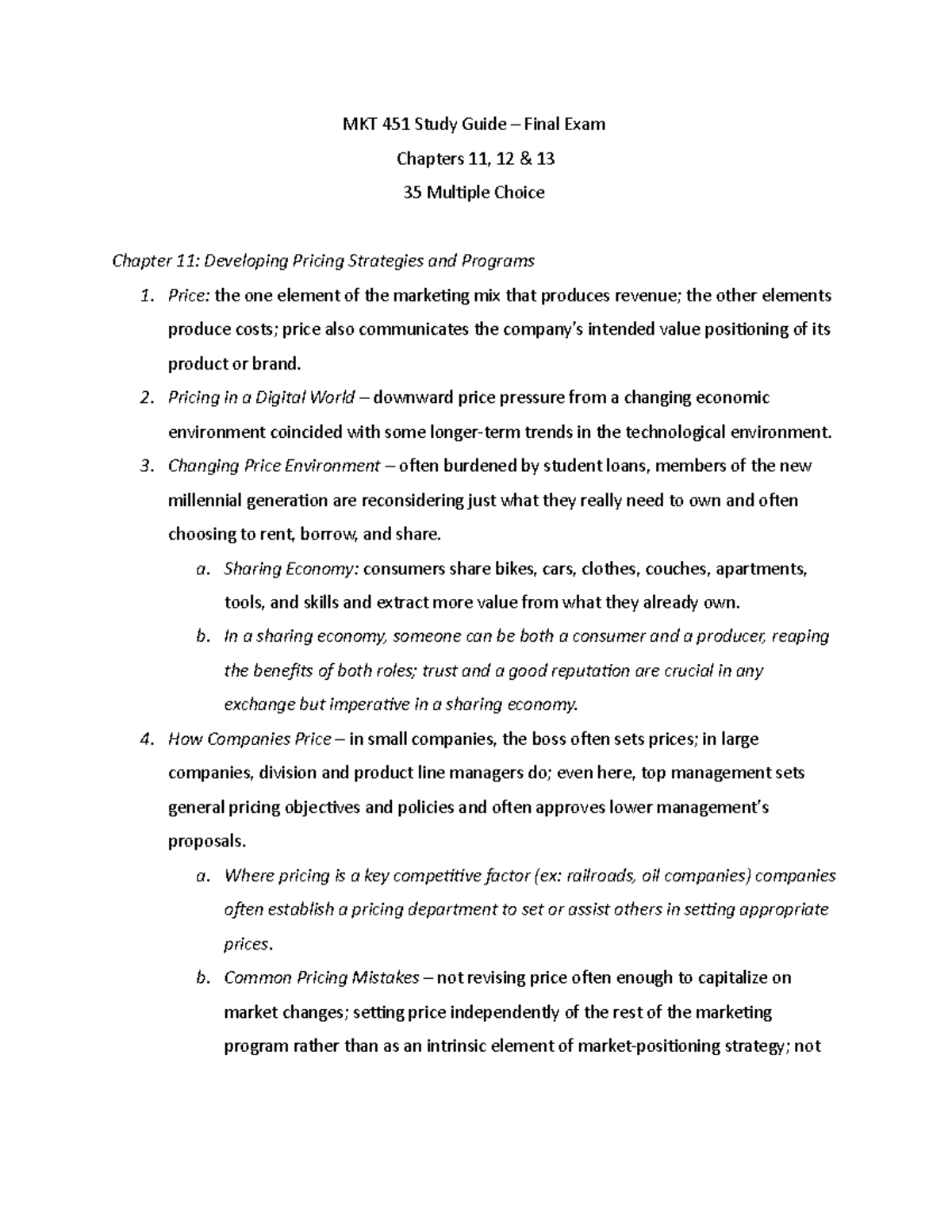 MKT 451 Study Guide Final EXAM - MKT 451 Study Guide – Final Exam ...