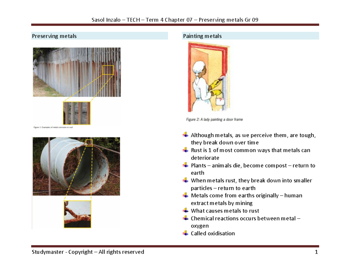 Term 4 Chapter 07 - Preserving metals - Preserving metals Painting ...