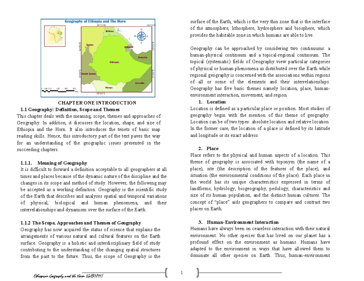 Geography of. Ethiopia and the horn - CHAPTER ONE INTRODUCTION 1 ...