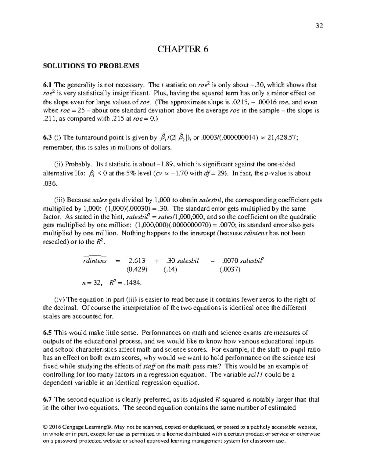 Wooldridge 6e Ch06 SSM - © 2016 Cengage Learning®. May not be scanned, copied or duplicated, or ...