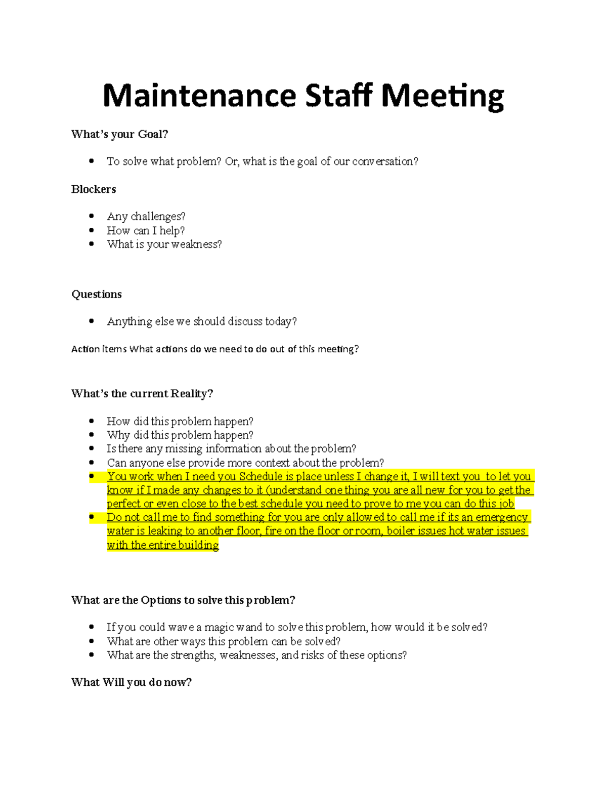 Maintenance Staff Meeting - Maintenance Staff Meeting What’s your Goal ...