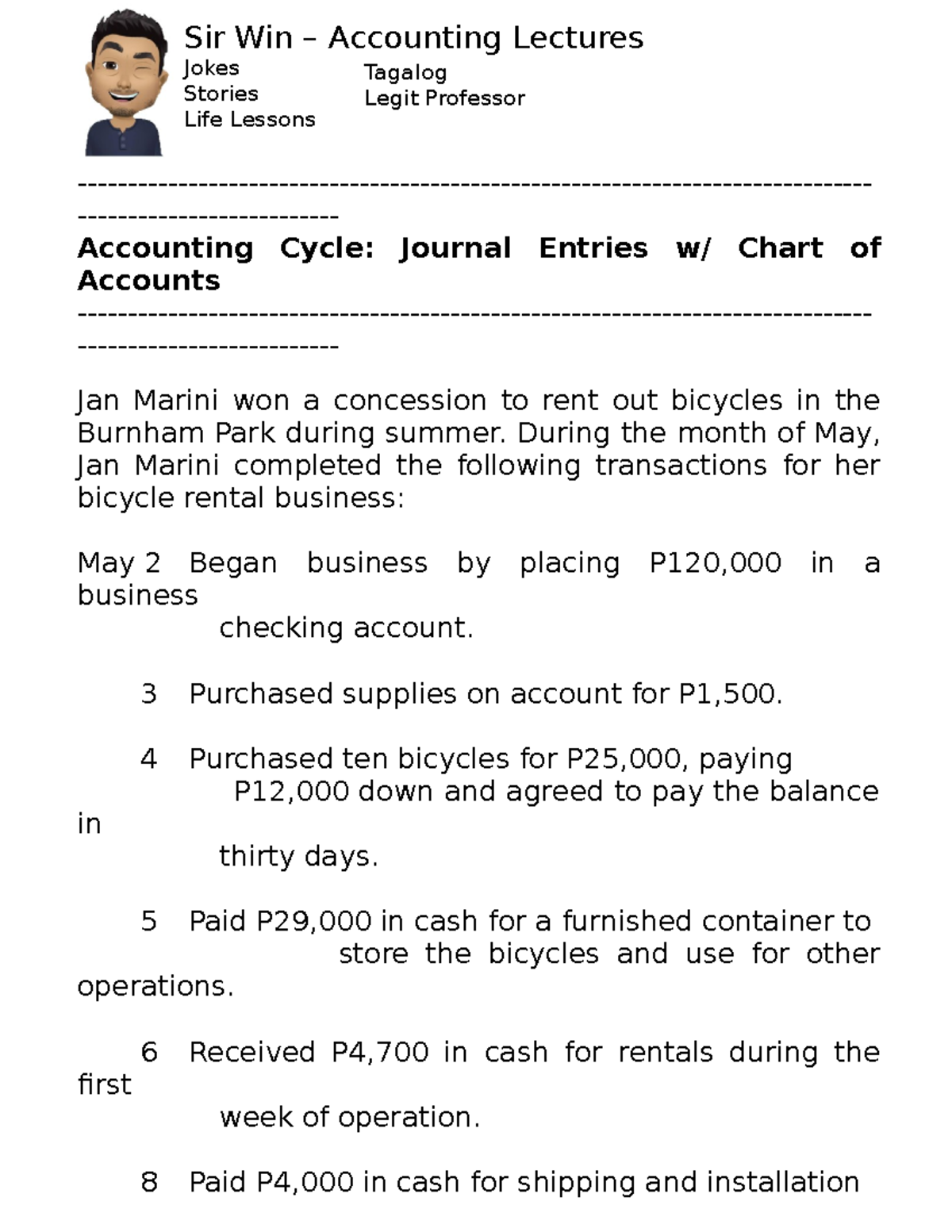 Accounting Cycle Journal Entries with Chart of Accounts - Jokes Stories ...