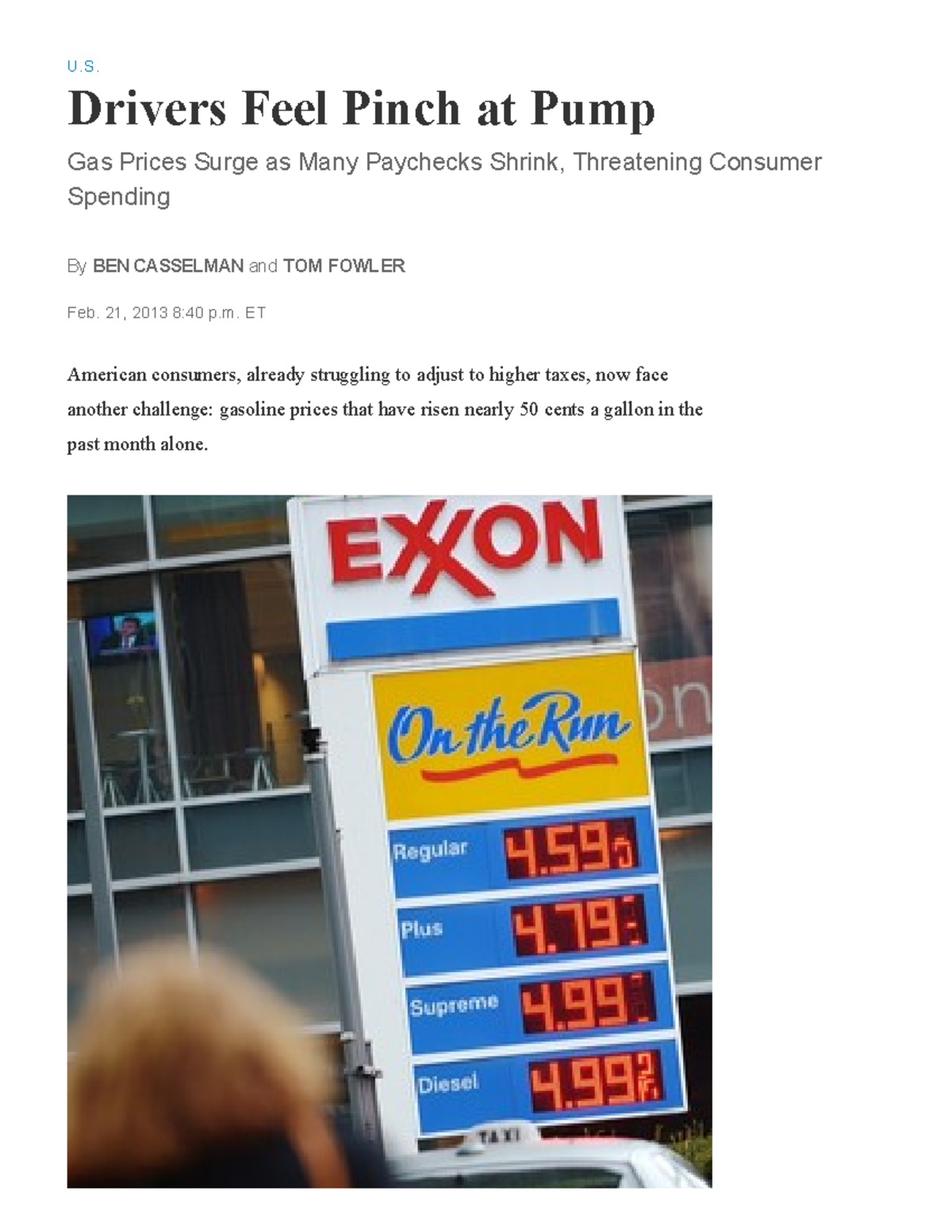 Lecture 3 Article Drivers Feel Pinch at Pump - American consumers, already struggling to adjust ...