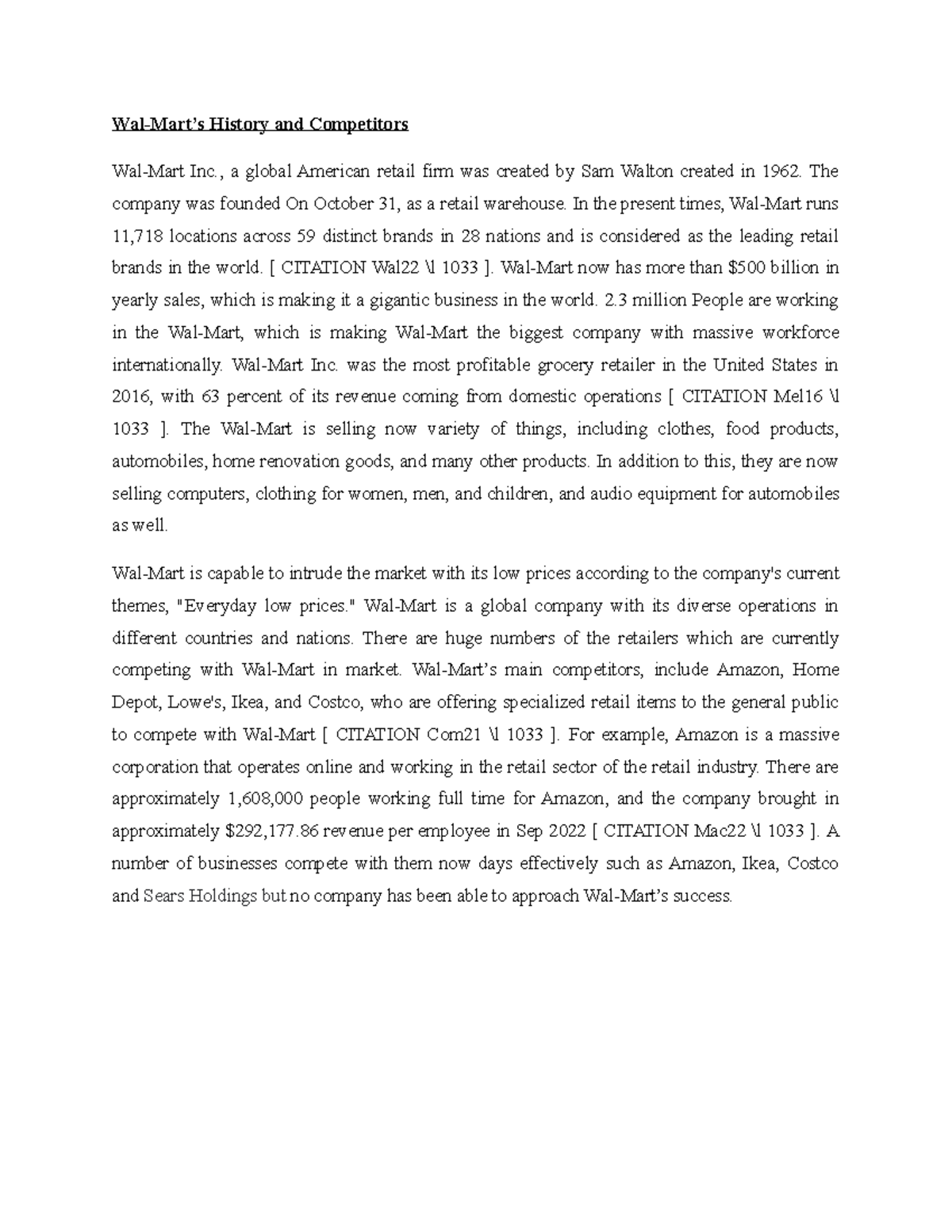 Walmarts and Its Competitors - Wal-Mart’s History and Competitors Wal ...