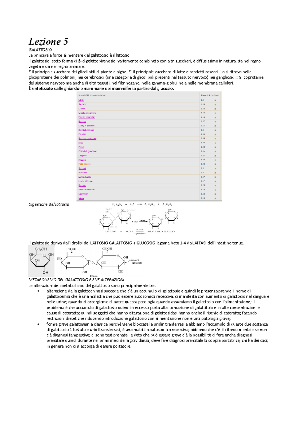Lezione 5 - Lezione 5 GALATTOSIO La principale fonte alimentare del galattosio è il lattosio. Il ...