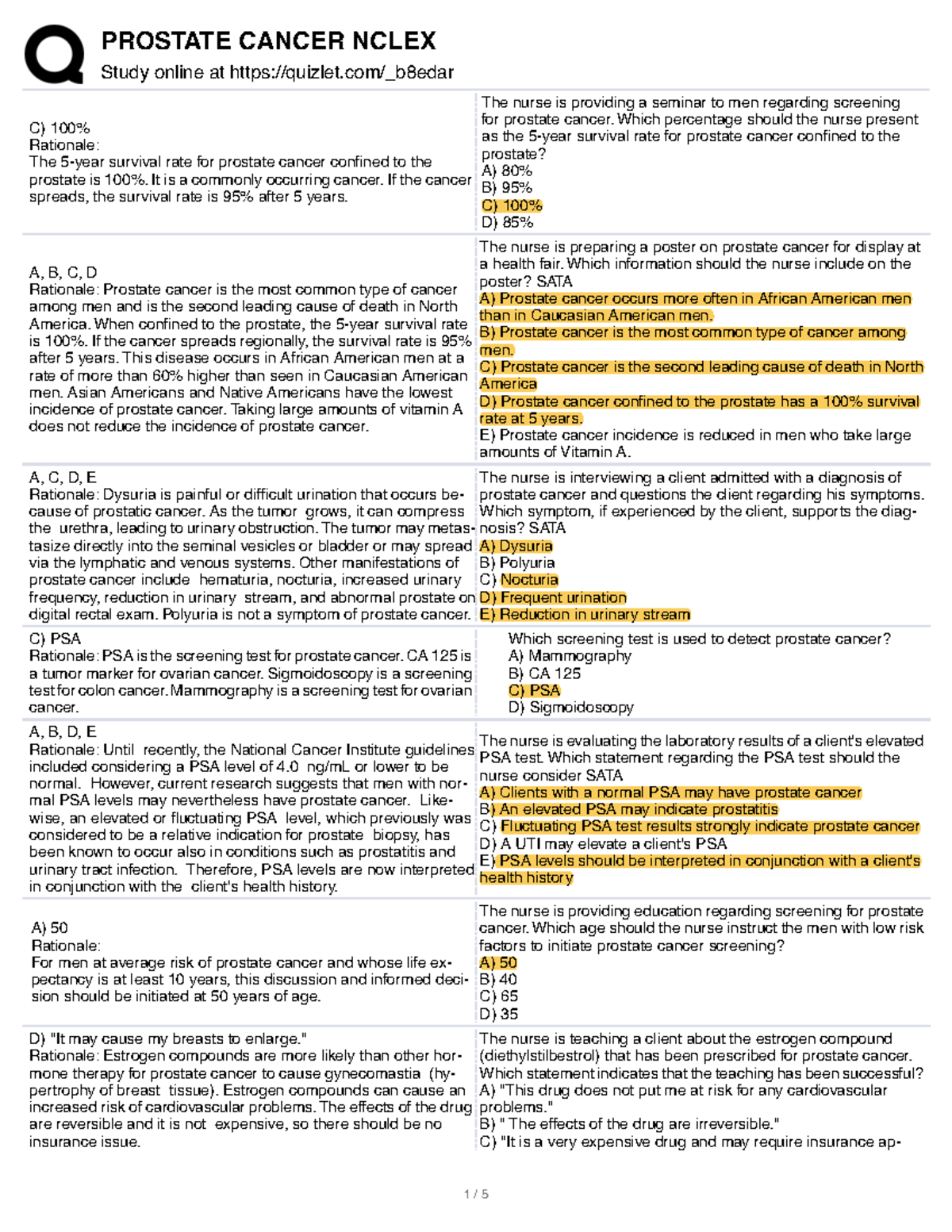 Prostate Cancer Nclex - Study online at quizlet/_b8edar C) 100% ...