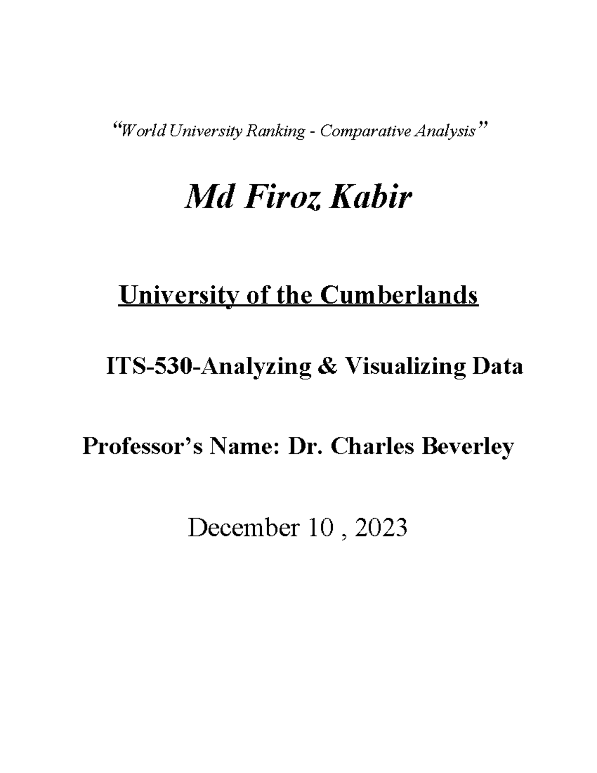 Week 7 - World University Ranking - Comparative Analysis - “World ...