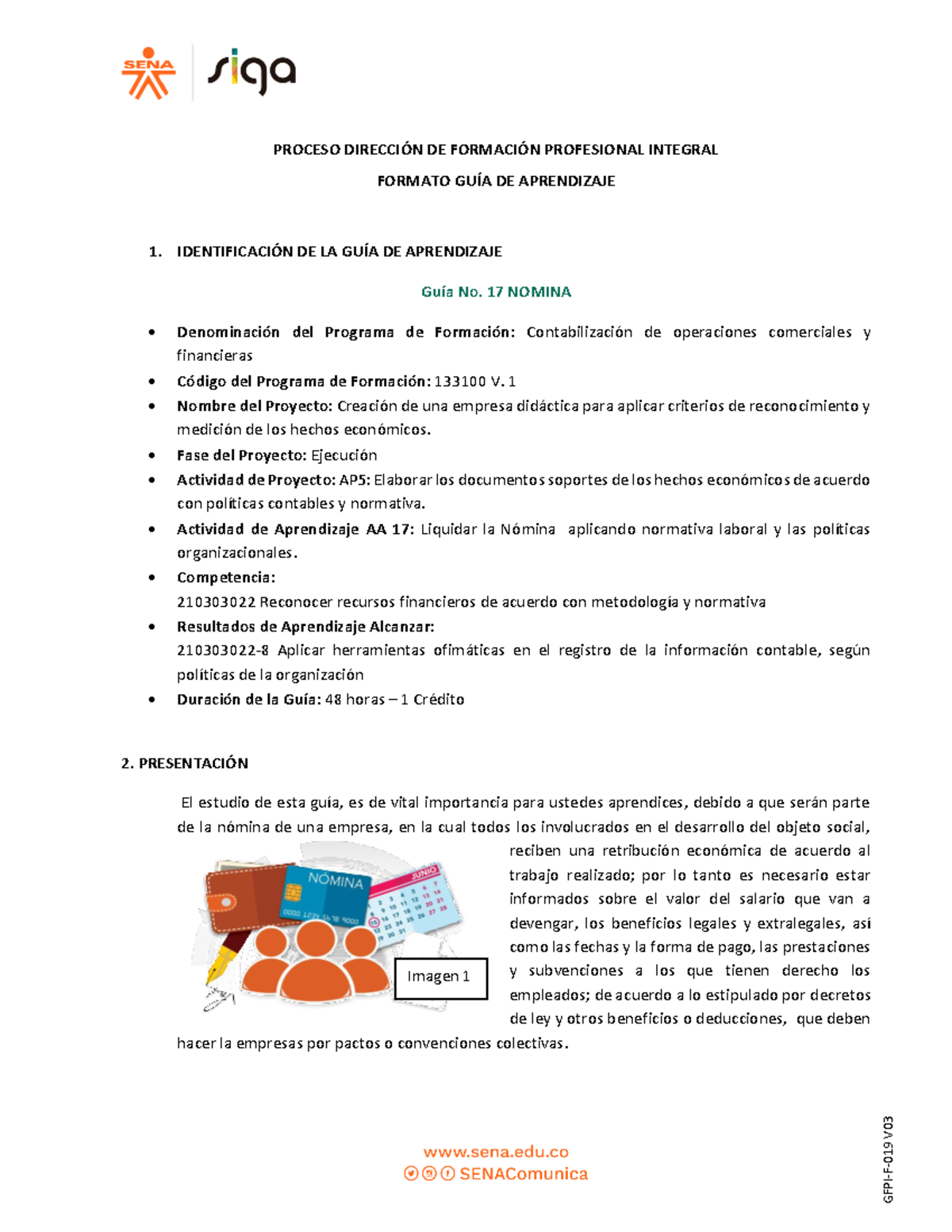 Guía 17 Nomina - sin resolver - PROCESO DIRECCI”N DE FORMACI”N PROFESIONAL INTEGRAL FORMATO GUÕA ...