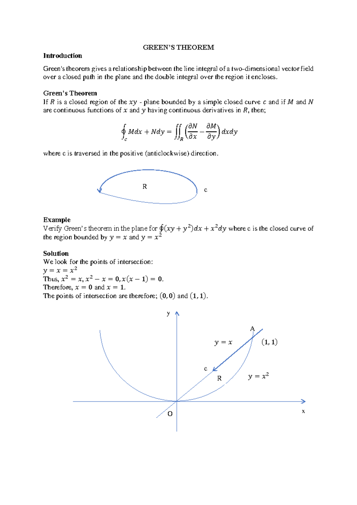 Greens theorem - Notes - GREEN’S THEOREM Introduction Green's theorem ...