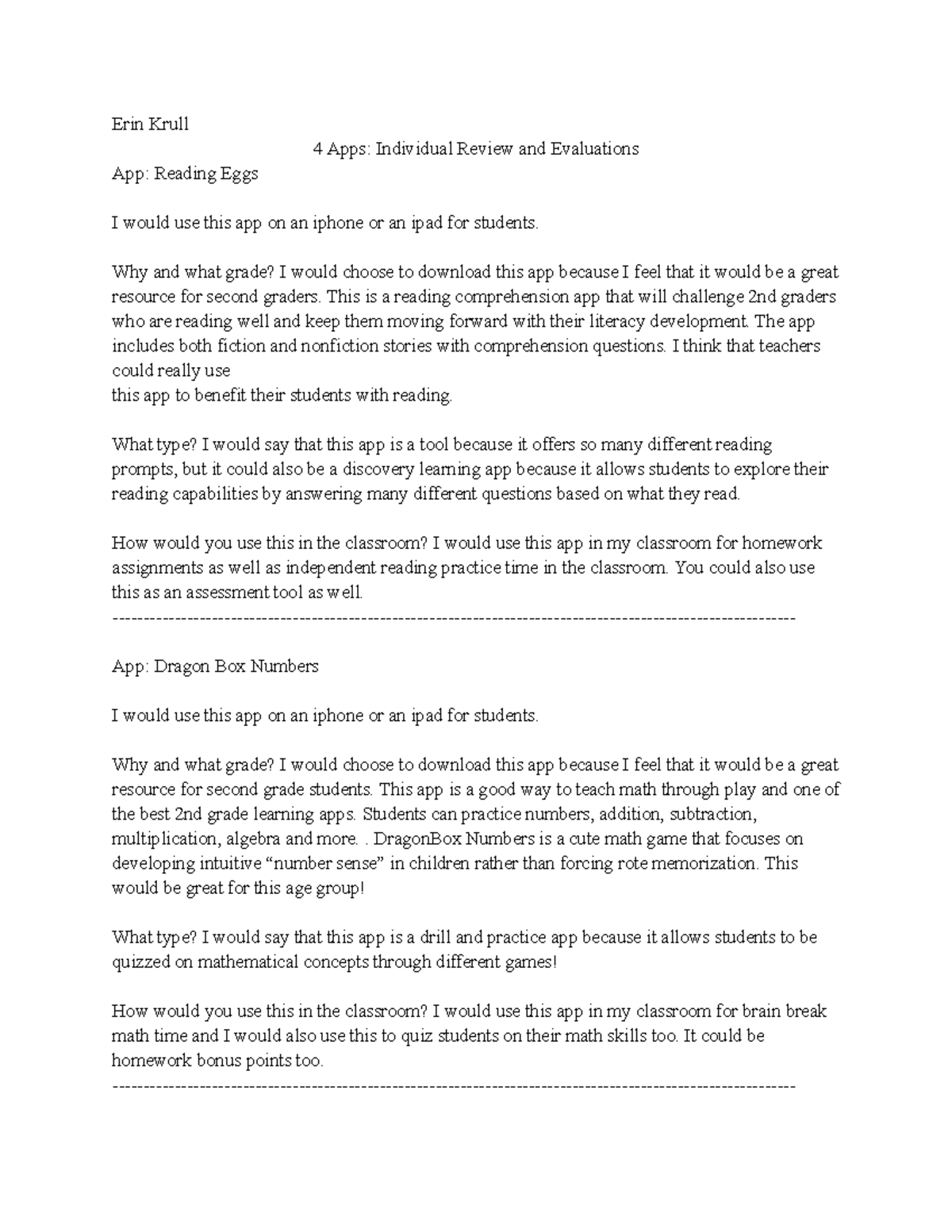Individiual app reviews and evaluations - Erin Krull 4 Apps: Individual ...