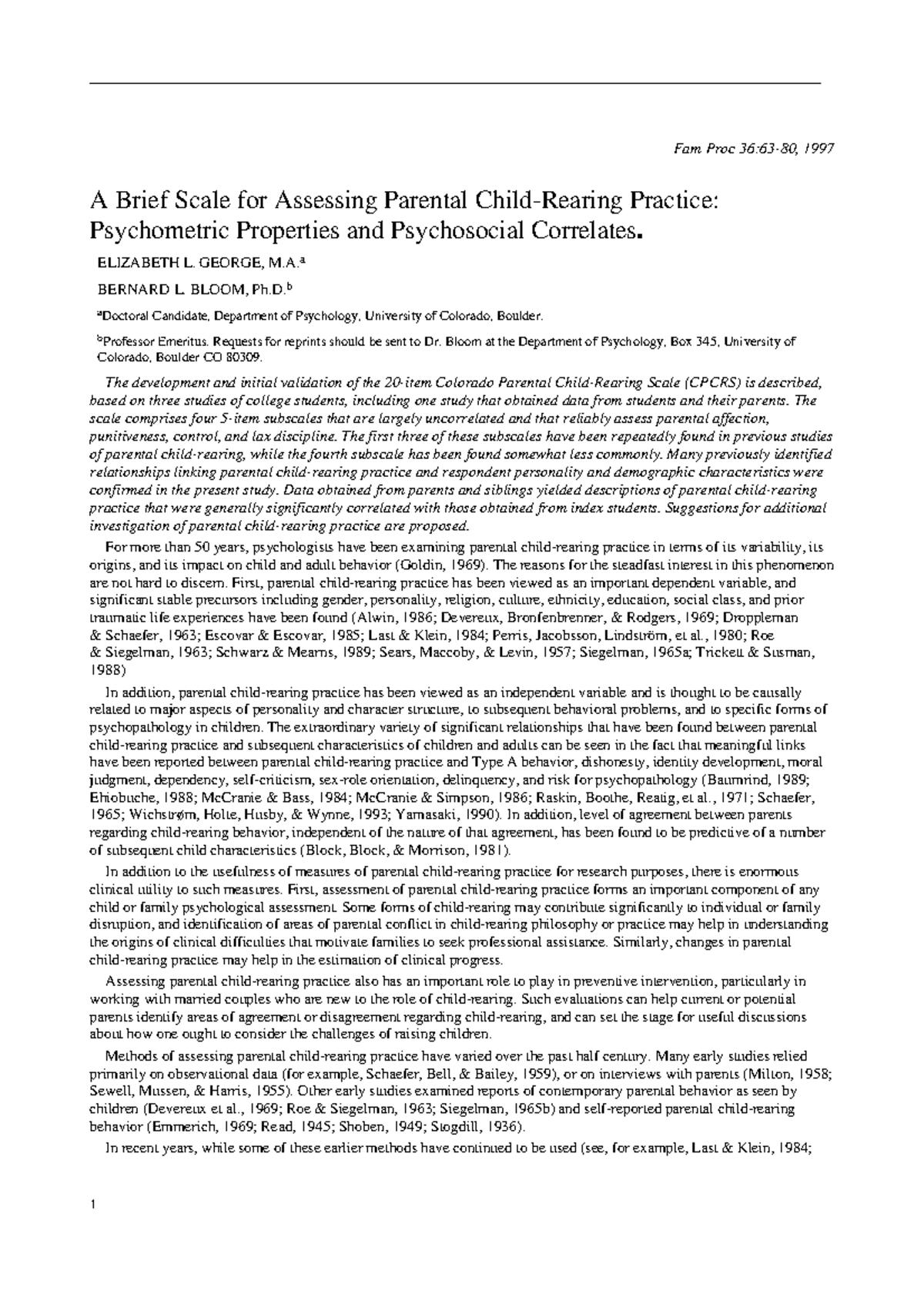 George (1997) A Brief Scale [ - Fam Proc 36:63-80, 1997 A Brief Scale ...