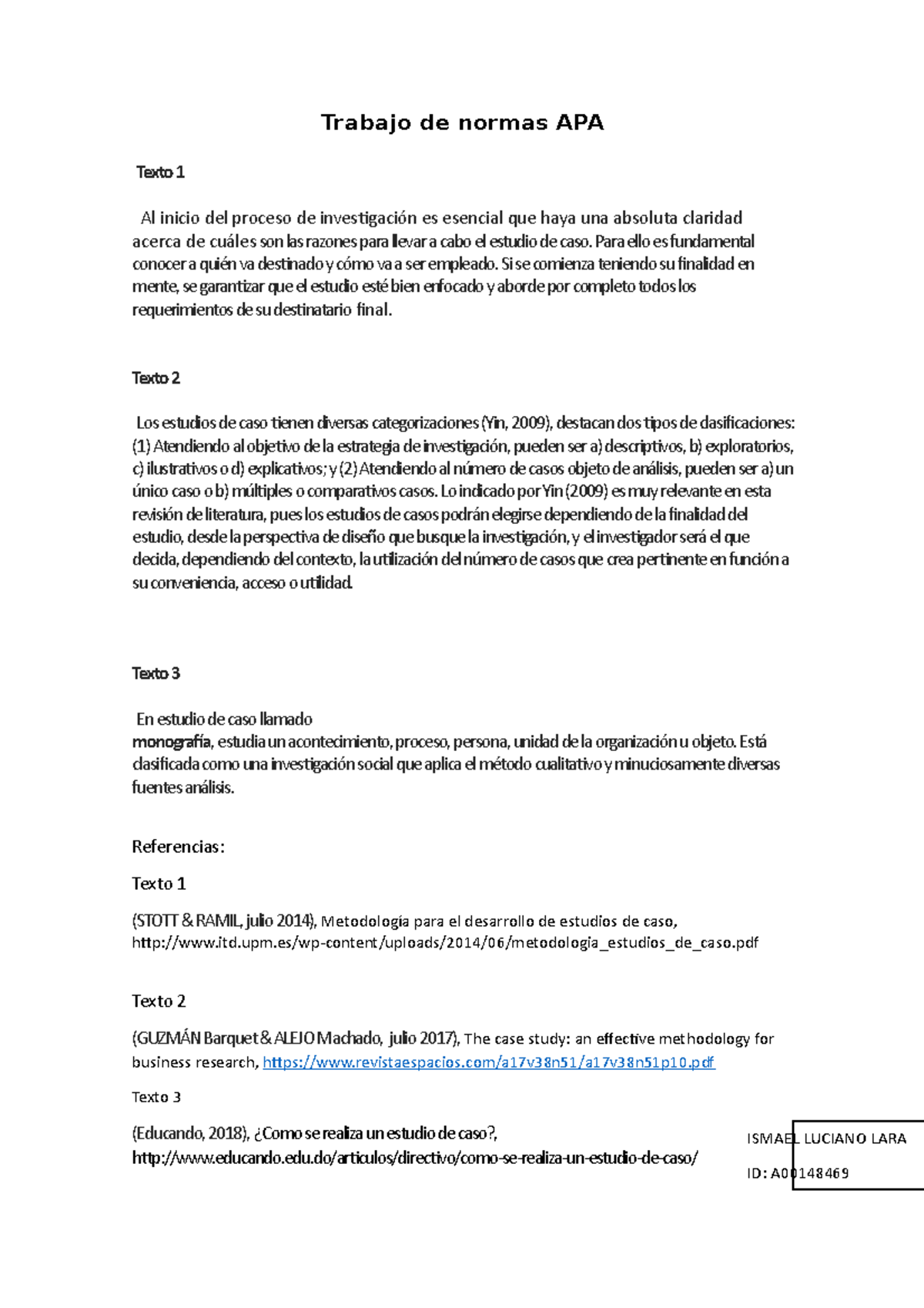 Trabajo de normas APA - actividad 2 - Trabajo de normas APA Texto 1 Al ...