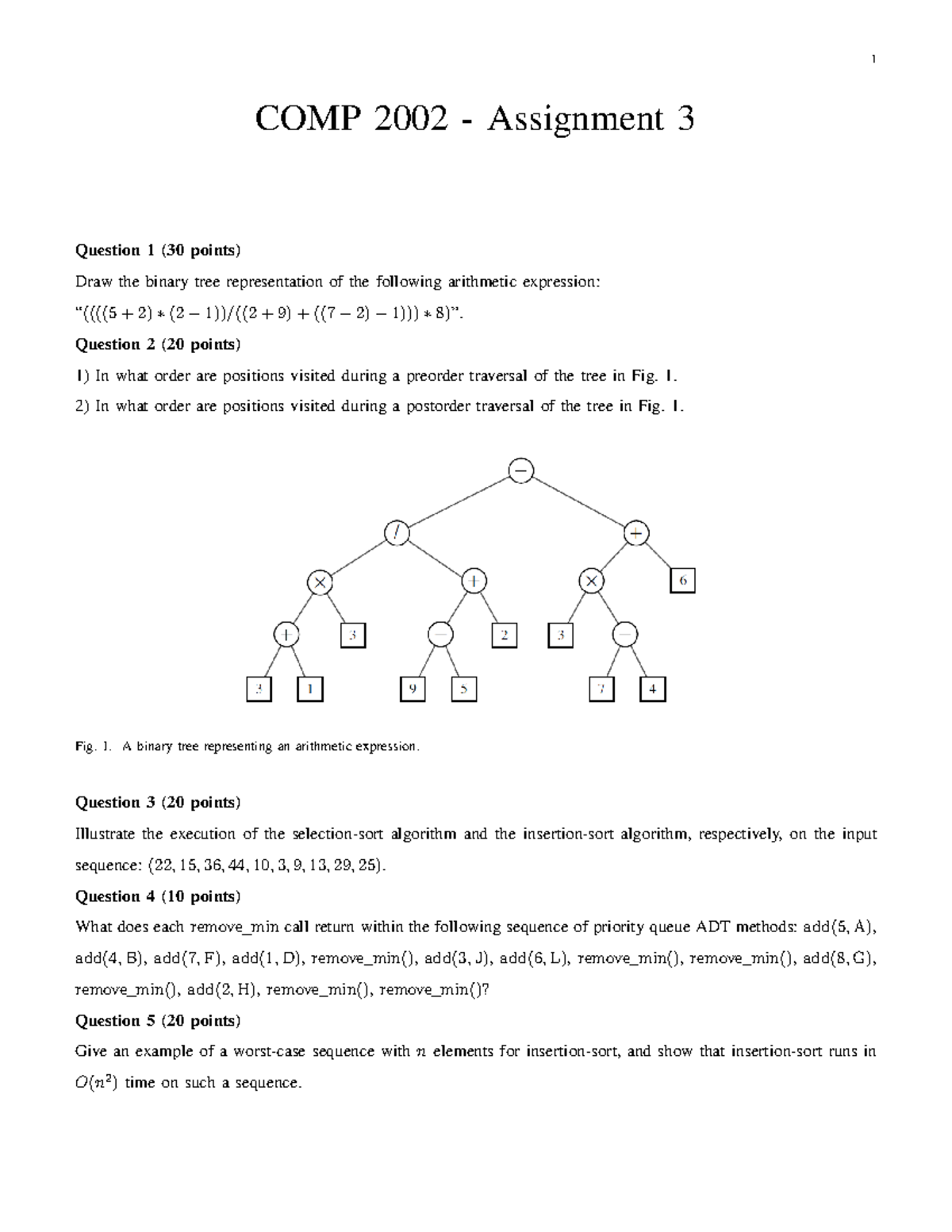 Assignment 3 - Question 2 (20 points) In what order are positions visited during a preorder ...