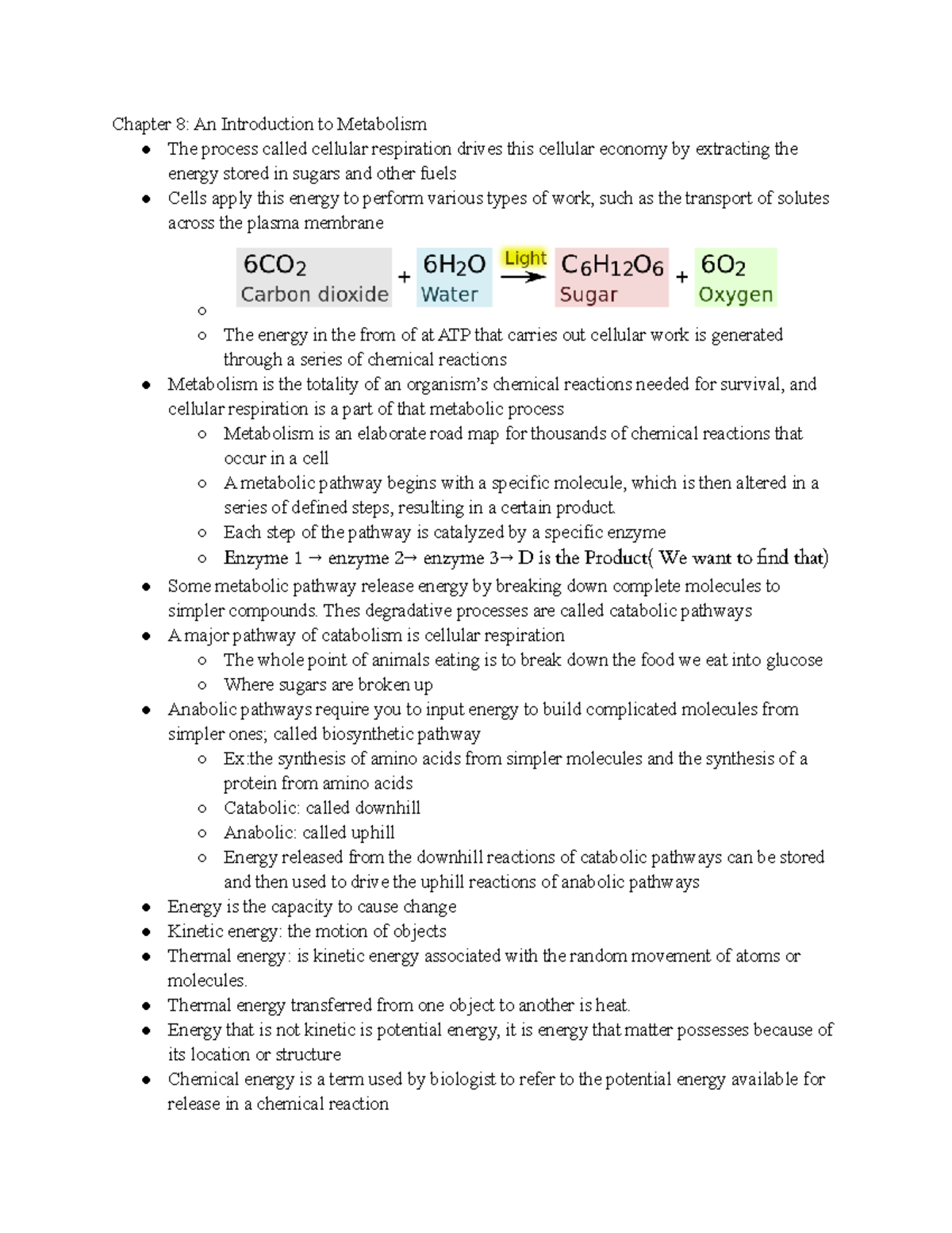 Biology Chapter 8 - Chapter 8: An Introduction to Metabolism The ...