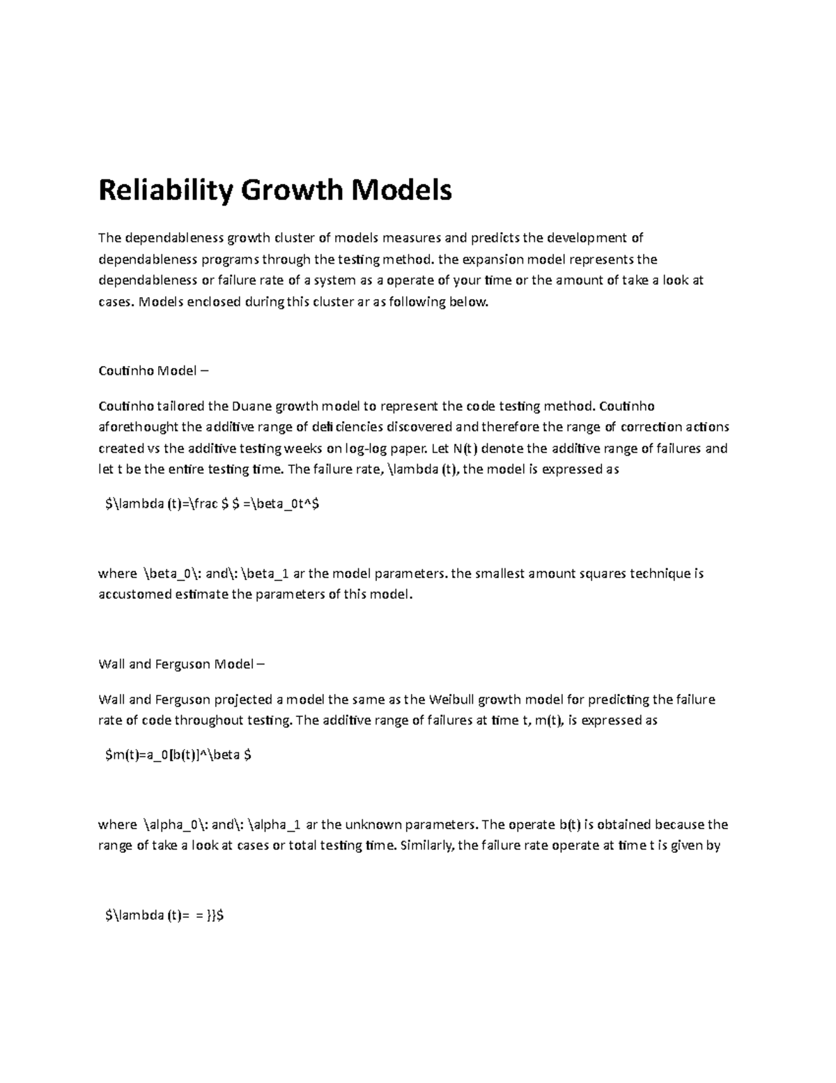 Reliability Growth Models - Software Engineering - Studocu