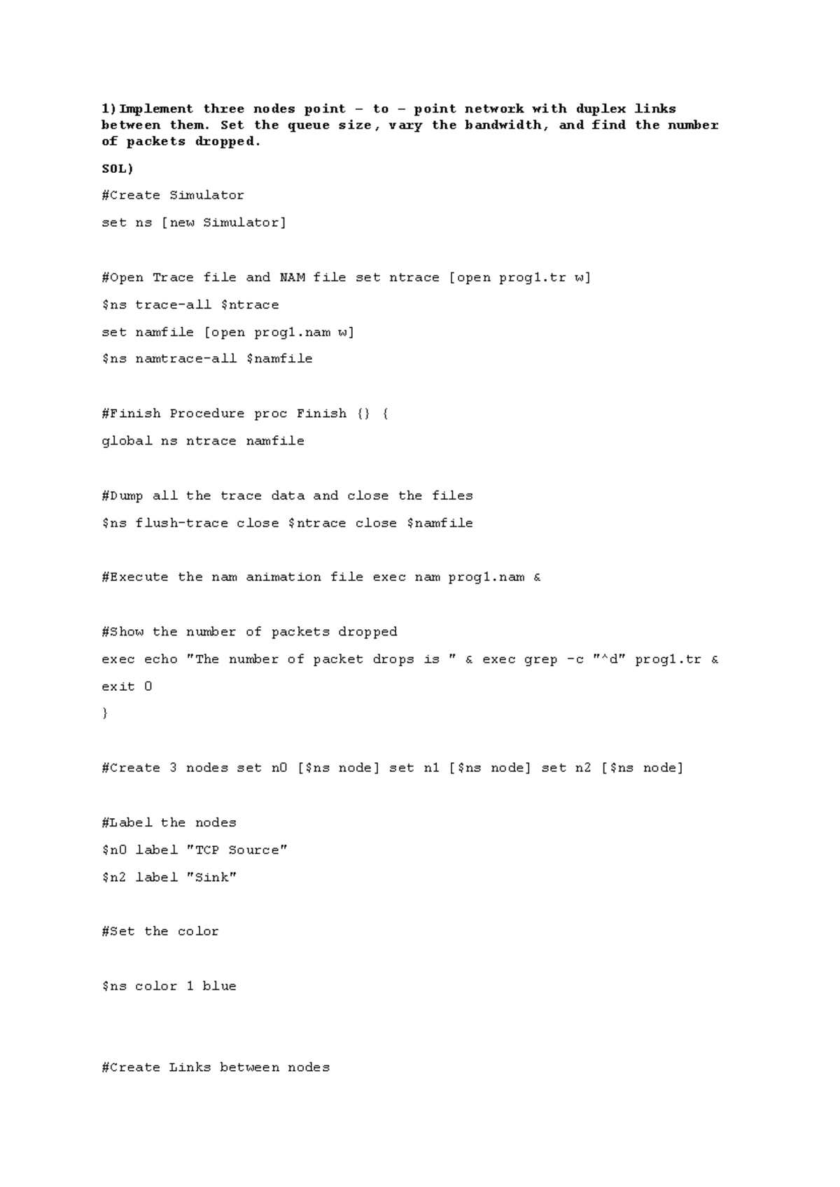 CN LAB Manual - lab - 1)Implement three nodes point – to – point network with duplex links ...