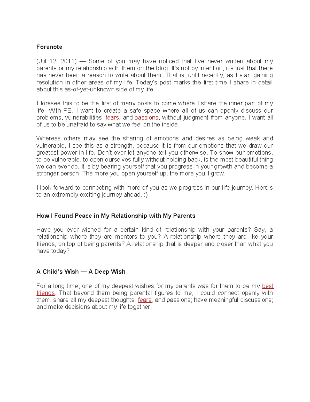 Forenote - Forenote (Jul 12, 2011) — Some of you may have noticed that ...