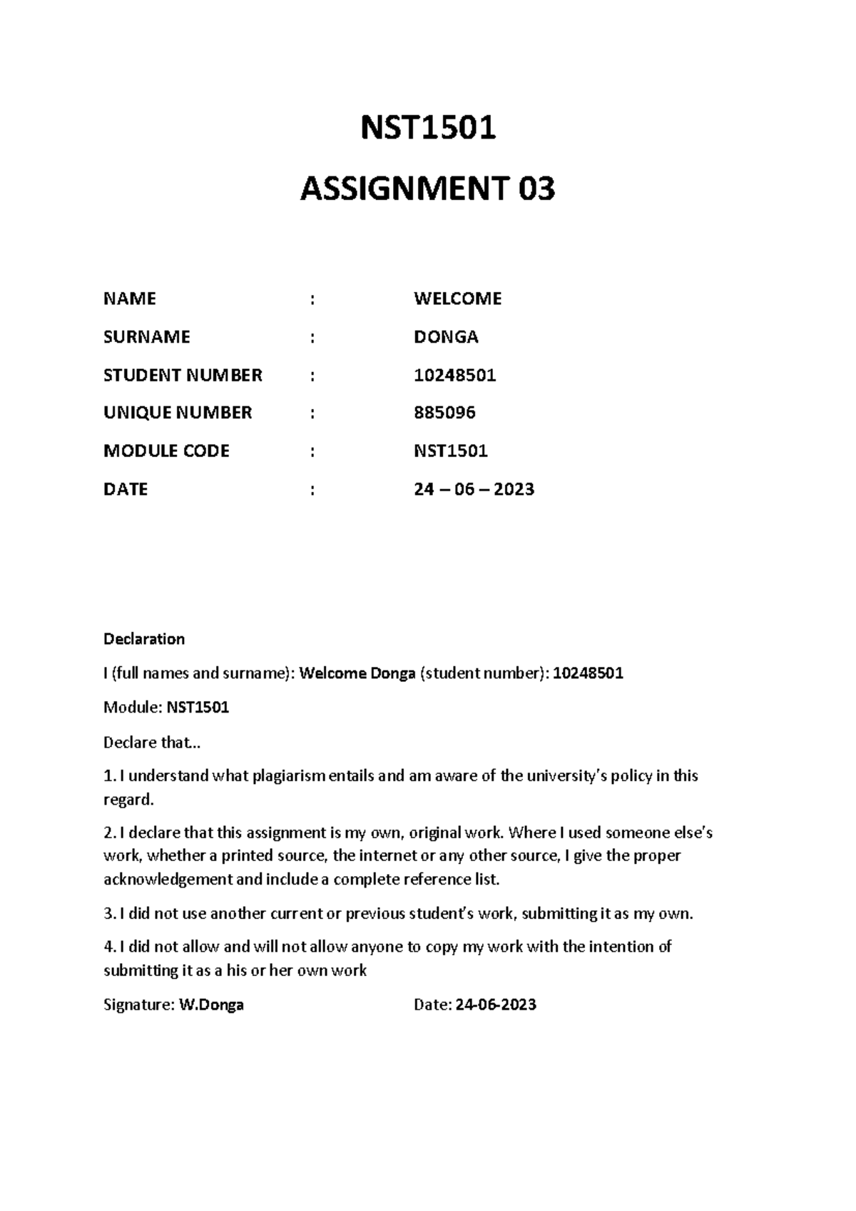 NST1501 ASS3 sub b9b2f3ae6341e965b1e0a59be673f49d - NST ASSIGNMENT 03 NAME : WELCOME SURNAME ...