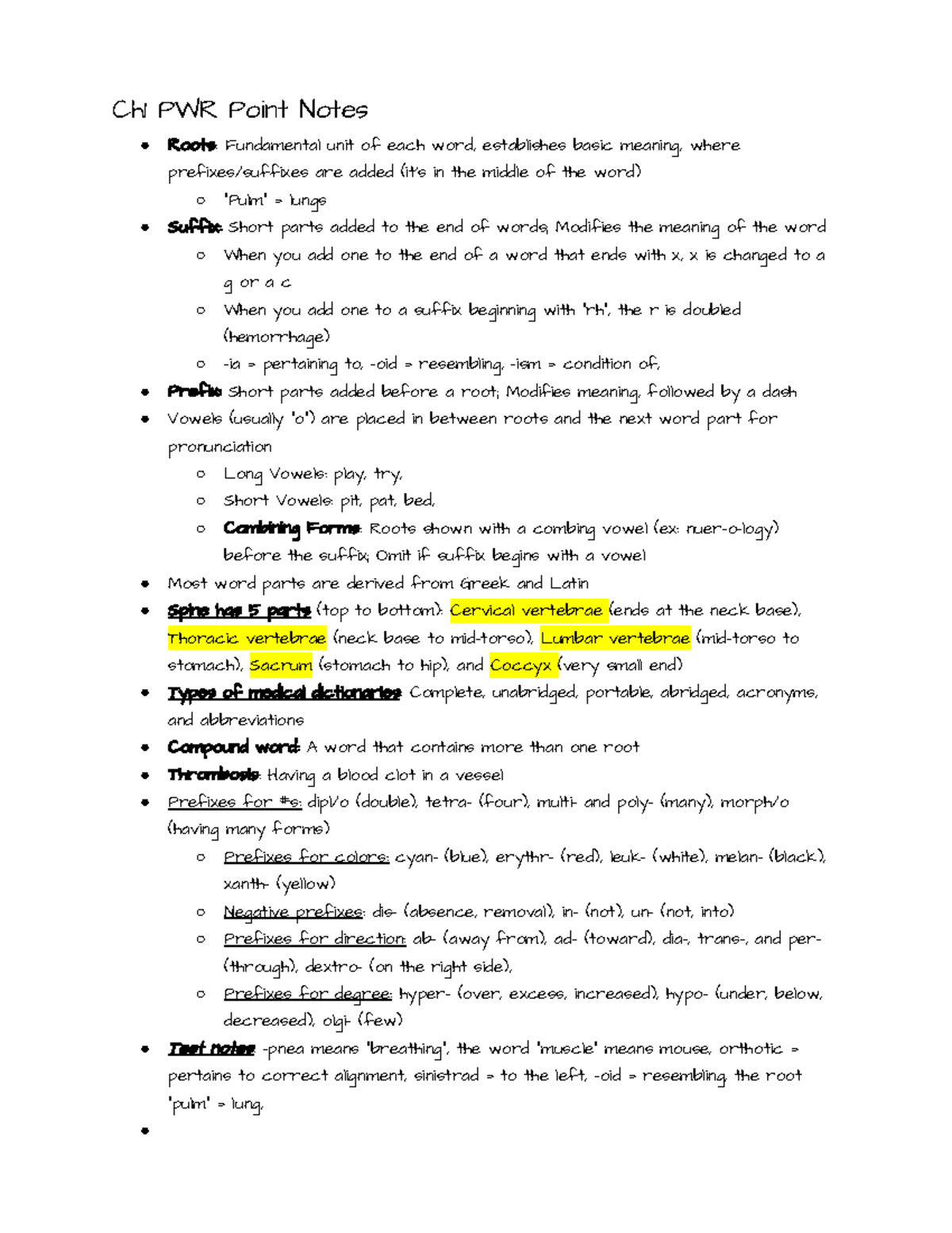 Medical Terms Module 1 Notes Ch1 Pwr Point Notes Roots Fundamental