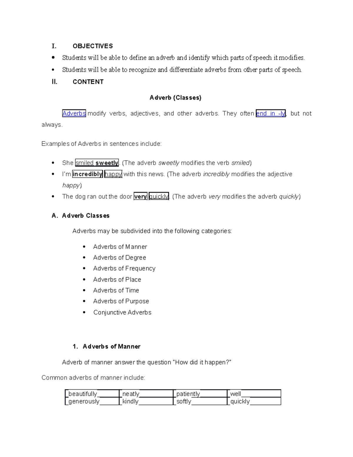 Classes of Adverbs - Hope you read and understand this topic. - I ...