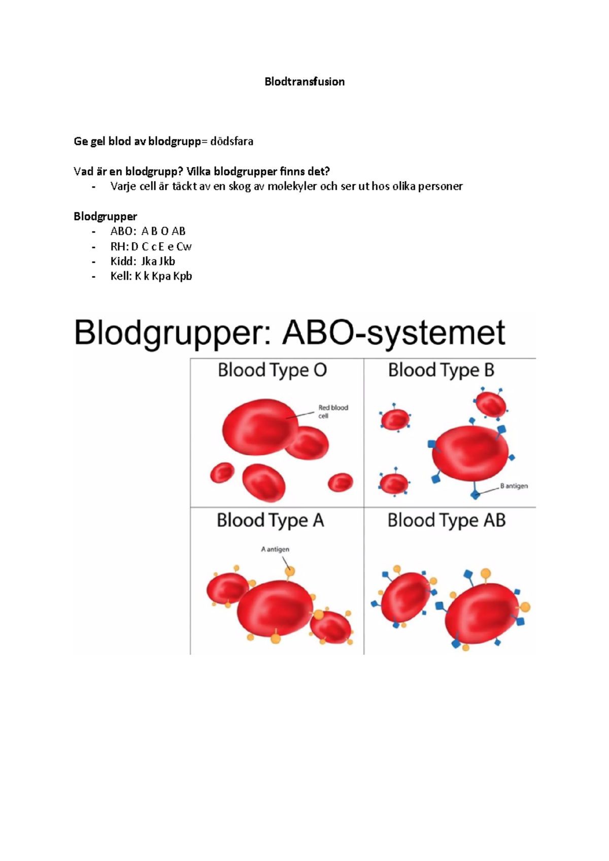 Blodtransfusion - 1SJ026 - KI - Studocu