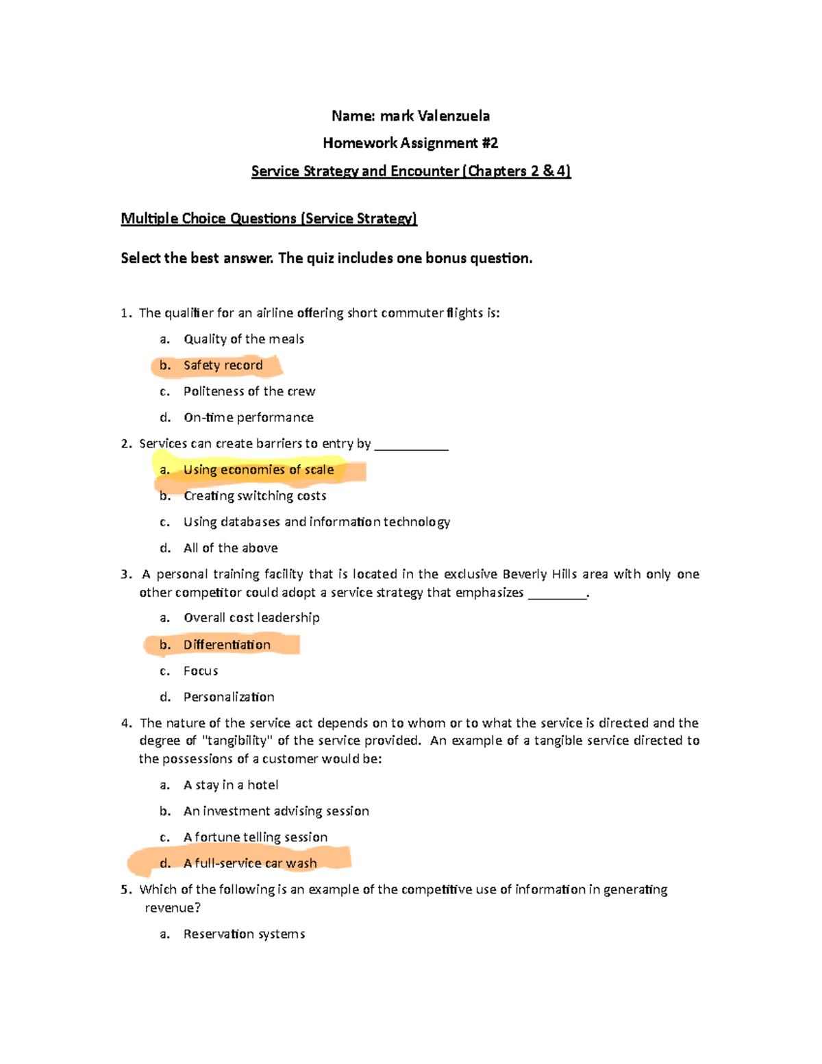 QSO 310 Module 2 Assignment - Name: mark Valenzuela Homework Assignment Service Strategy and ...
